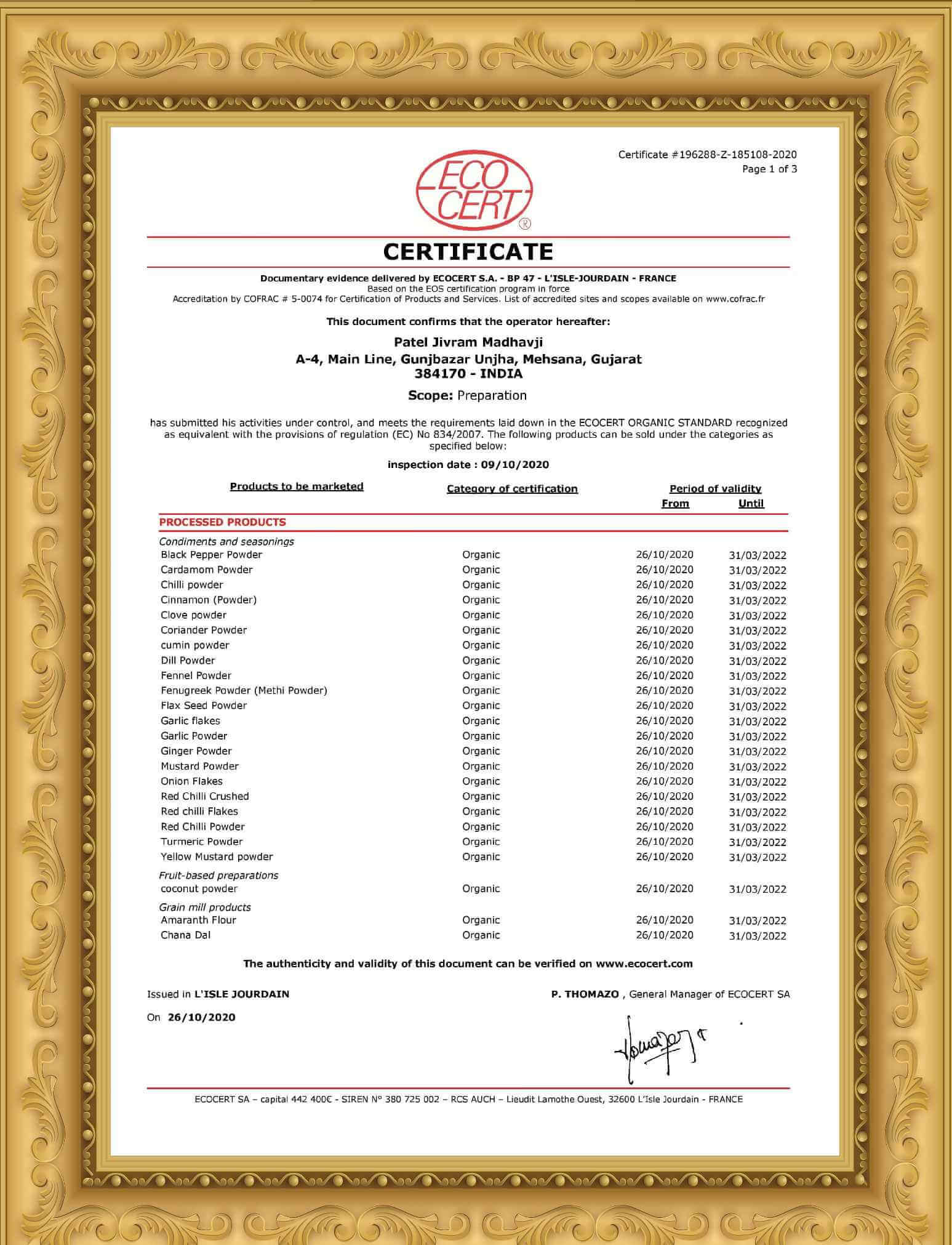 Accreditation - PJM Export - IPM & Organic Spices Manufacturer ...